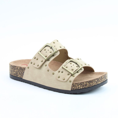Heavenly Feet Women's Polly Two Buckle Slider - Beige | Charlies