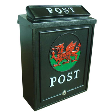 Cast Aluminium Post Box, Black - Welsh Dragon | Charlies