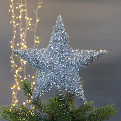 Silver Glitter Star Tree Topper - 24cm | Charlies