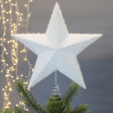 White Glitter Star Tree Topper - 24cm | Charlies