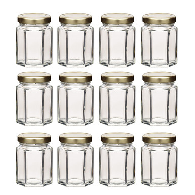 12 x KitchenCraft Home Made Hexagonal Jar with Twist-off Lid - 227ml ...