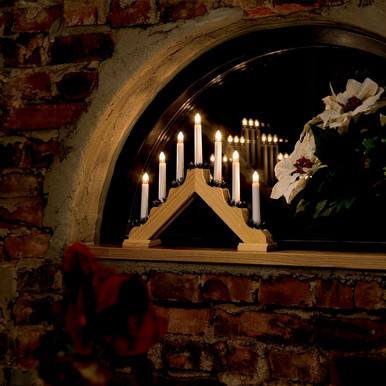 Konstsmide Wooden 7 Candle LED Natural Candlestick Bridge | Charlies