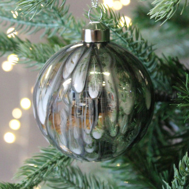 Grey Dribble Effect Glass Bauble - 8cm | Charlies