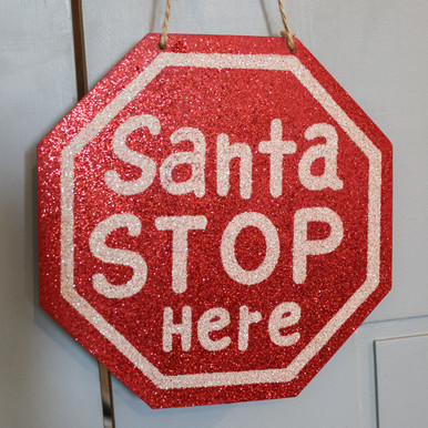 Red 'Santa Stop Here' Tree Decoration - 16cm | Charlies