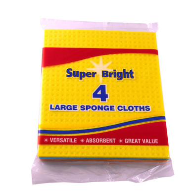 Super Bright Large Sponge Cloths - Pack of 4 | Charlies