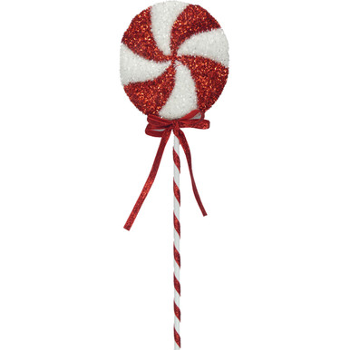 Red & White Tinsel Swirl Lolly Pick - 48cm| Charlies