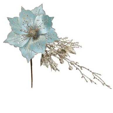 Ice Blue Glitter Flower & Foliage Decoration - 46cm | Charlies