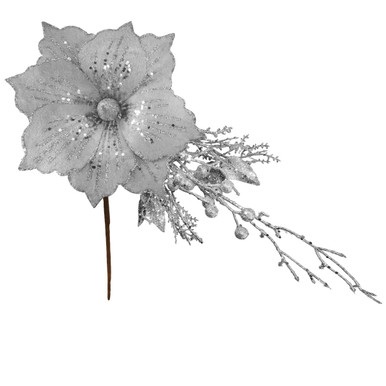 Silver Glitter Flower & Foliage Decoration - 46cm| Charlies