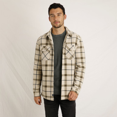 Weird Fish Men's Tyburn Check Fleece Shacket - Taupe Grey | Charlies