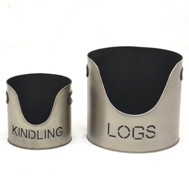 Log & Kindling Storage Bucket Set - Antique Pewter | Charlies