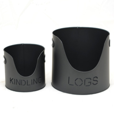 Log & Kindling Storage Bucket Set - Black | Charlies