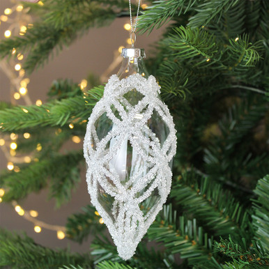 Festive Clear Tear Drop Bauble with Rhinestone Decoration - 16cm | Charlies