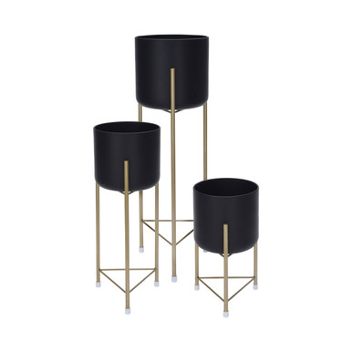 Black Metal Raised Plant Pots, Set of 3 | Charlies