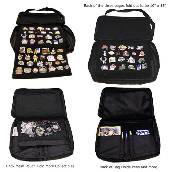 Large Collector Lapel Pin Bag - 3 Page Black w/ Black Piping