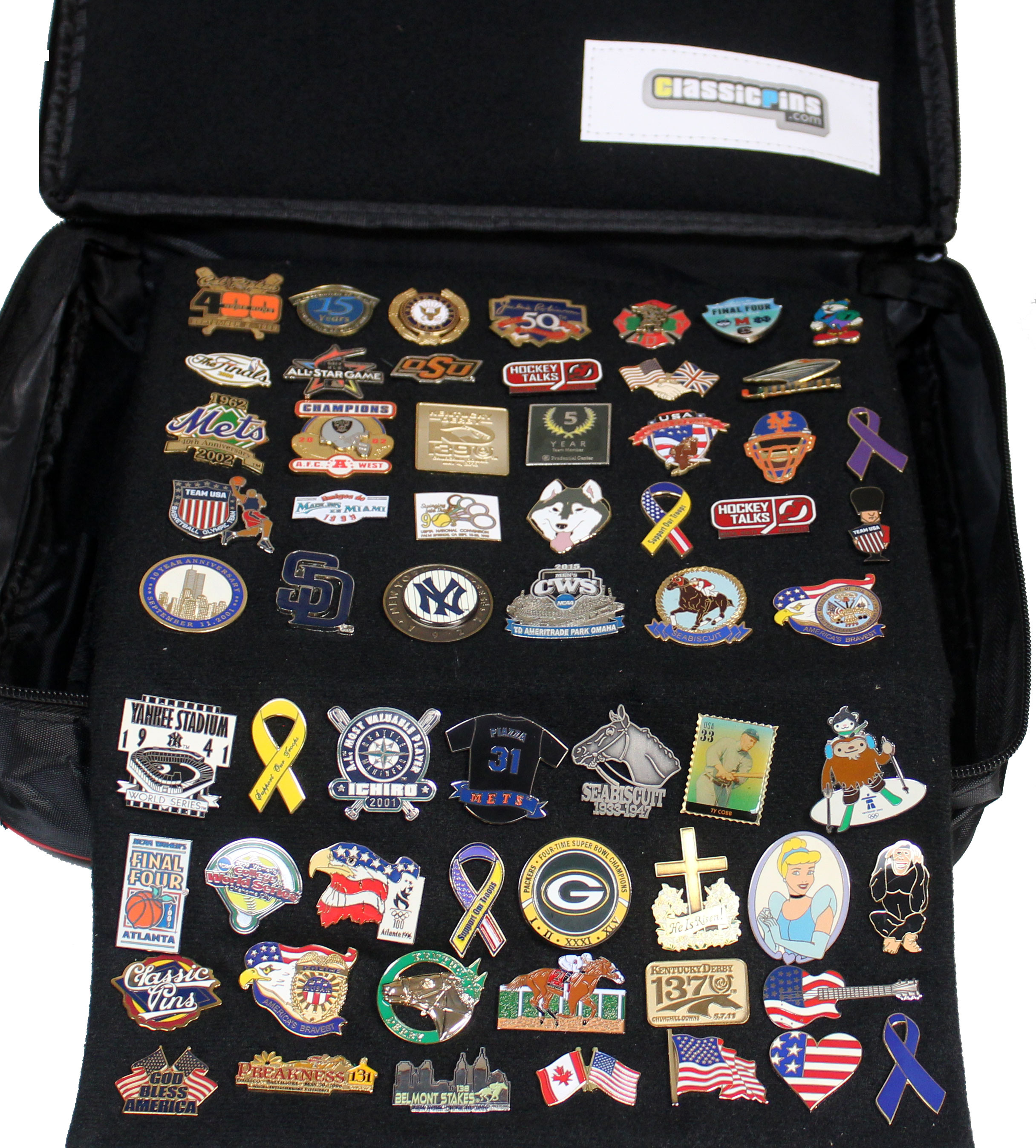 Extra Large Collector Lapel Pin Bag - 5 Page Black w/ Red Piping