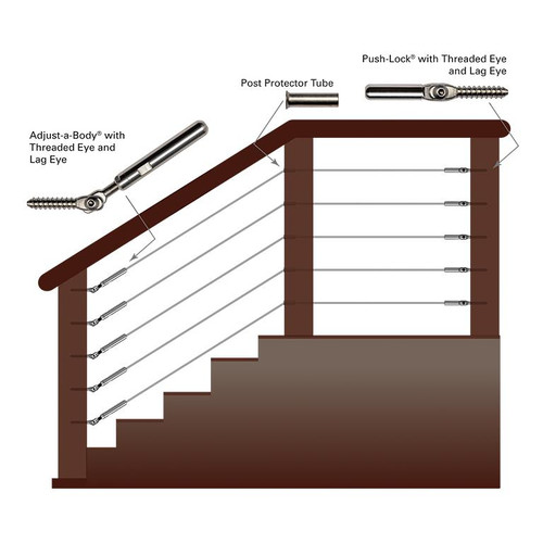 Rail FX 500W Series Cable Rail | Wood Stair Application