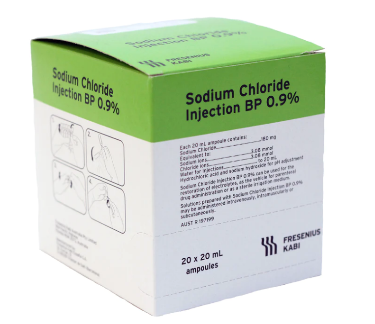 Sodium Chloride 0.9% 20ml (Saline) 20 Ampoules - (1 Box)