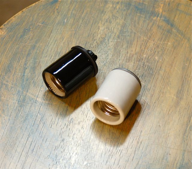 White/Black Vintage Porcelain Light Socket | Keyless Light Socket