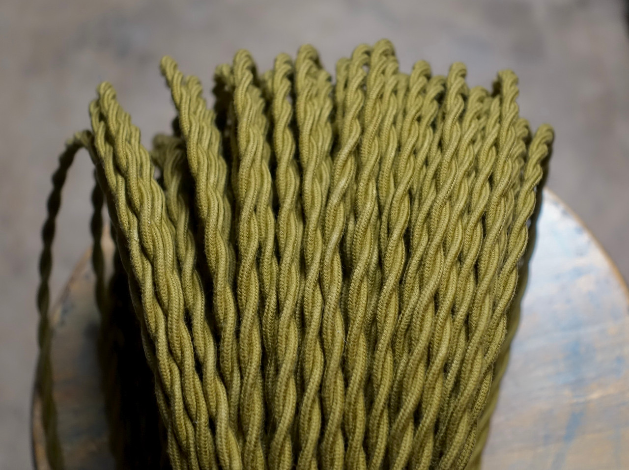 Olive Color Twisted Cloth Covered Wire, Cotton - PER FOOT