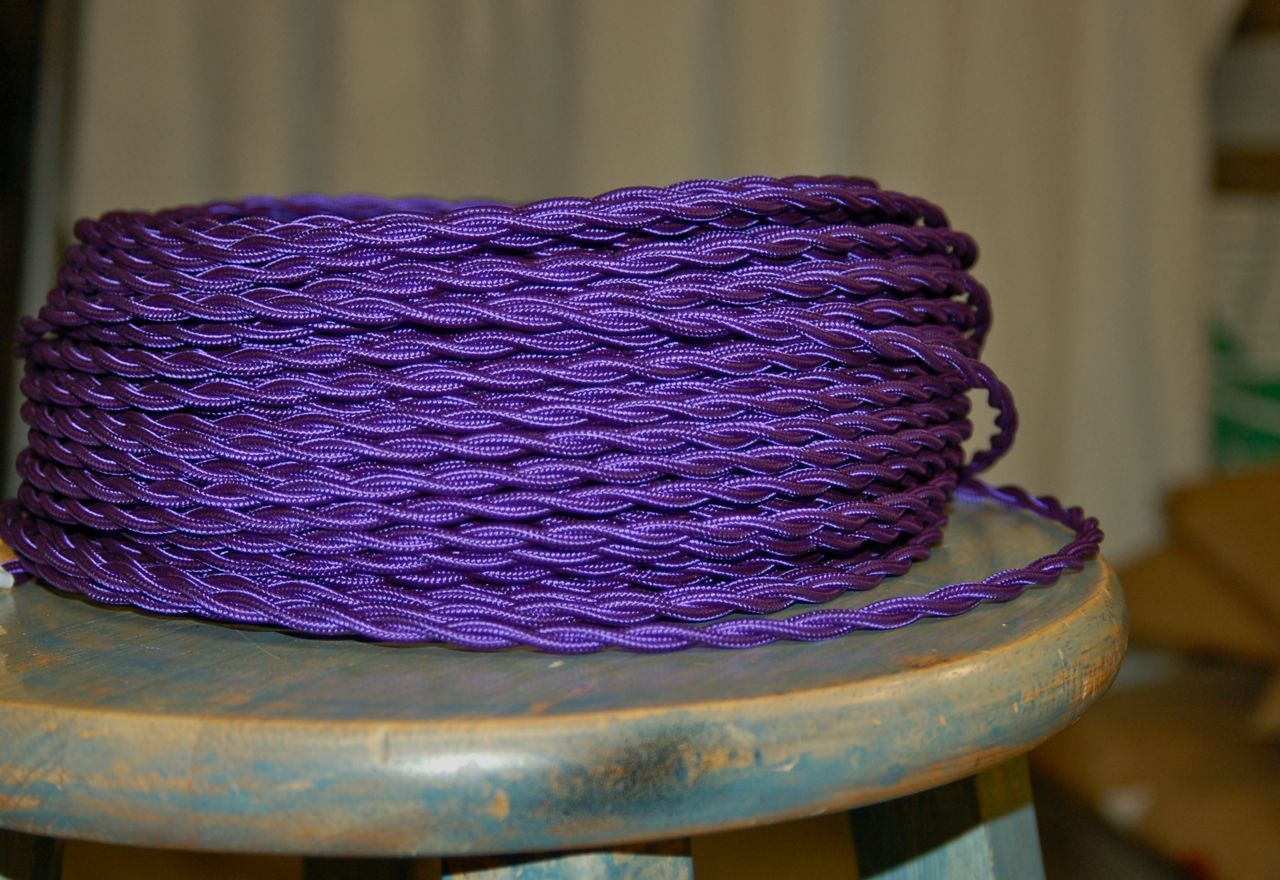 Purple Twisted Cloth Covered Electrical Wire | Snake Head Vintage