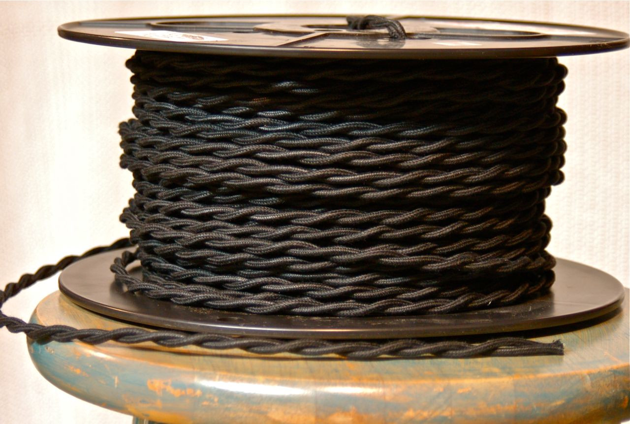 Black Twisted Cloth Covered Cord by the Foot | Snake Head Vintage