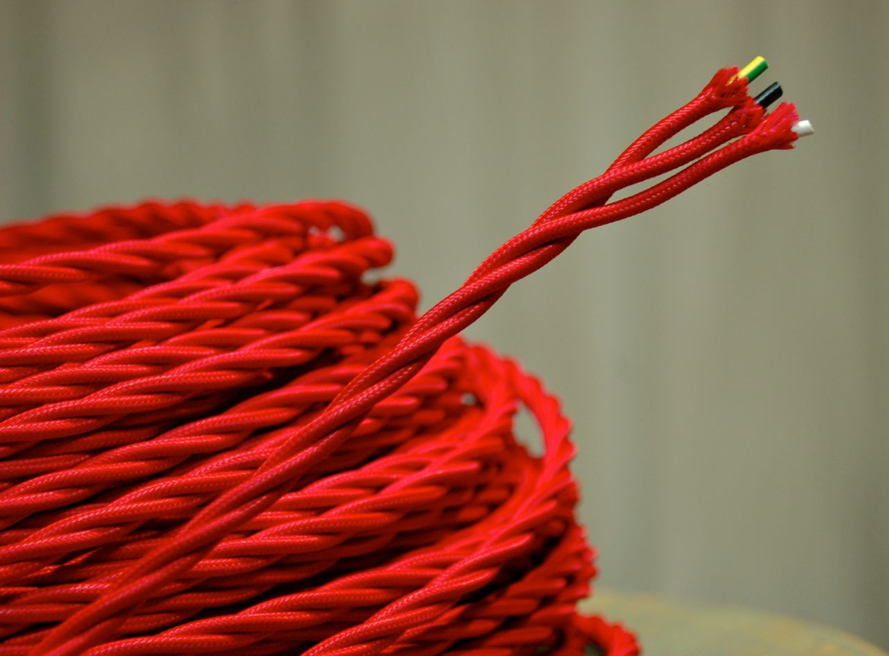 Red Cloth Covered Wire | Twisted Rayon Cord | Snake Head Vintage