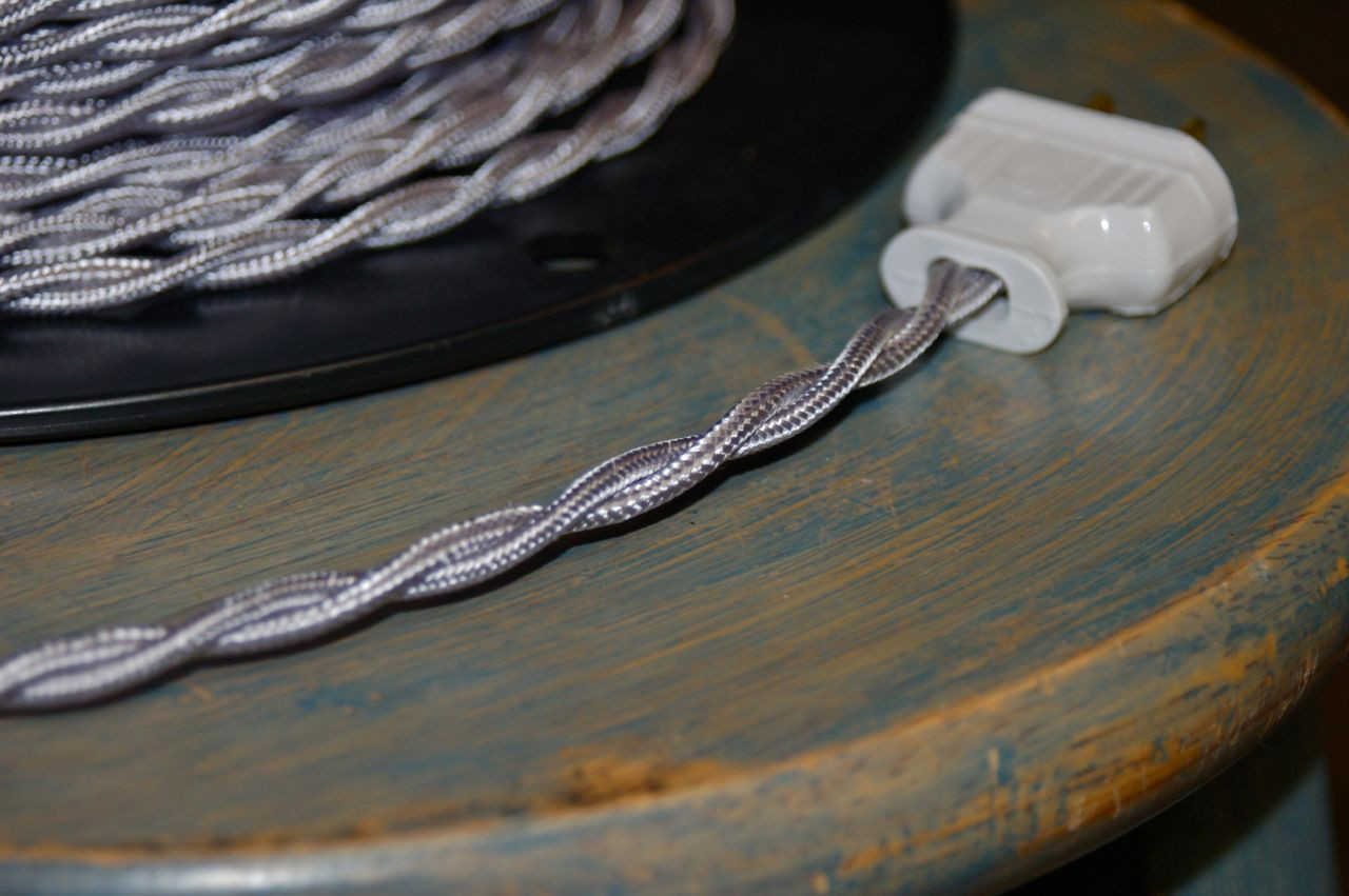 Silver Twisted Cloth Covered Electrical Wire | Rayon Covered Cord