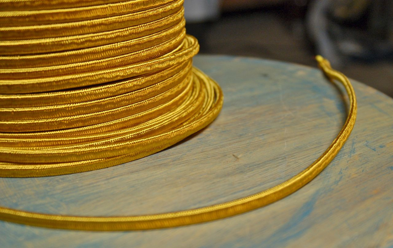 Gold Rayon Covered Flat Electrical Wire | Snake Head Vintage