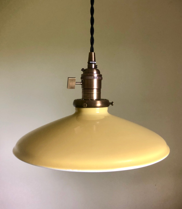 Yellow Porcelain Enamel Shade: 10" Rounded Industrial Steel, 2-1/4 ...