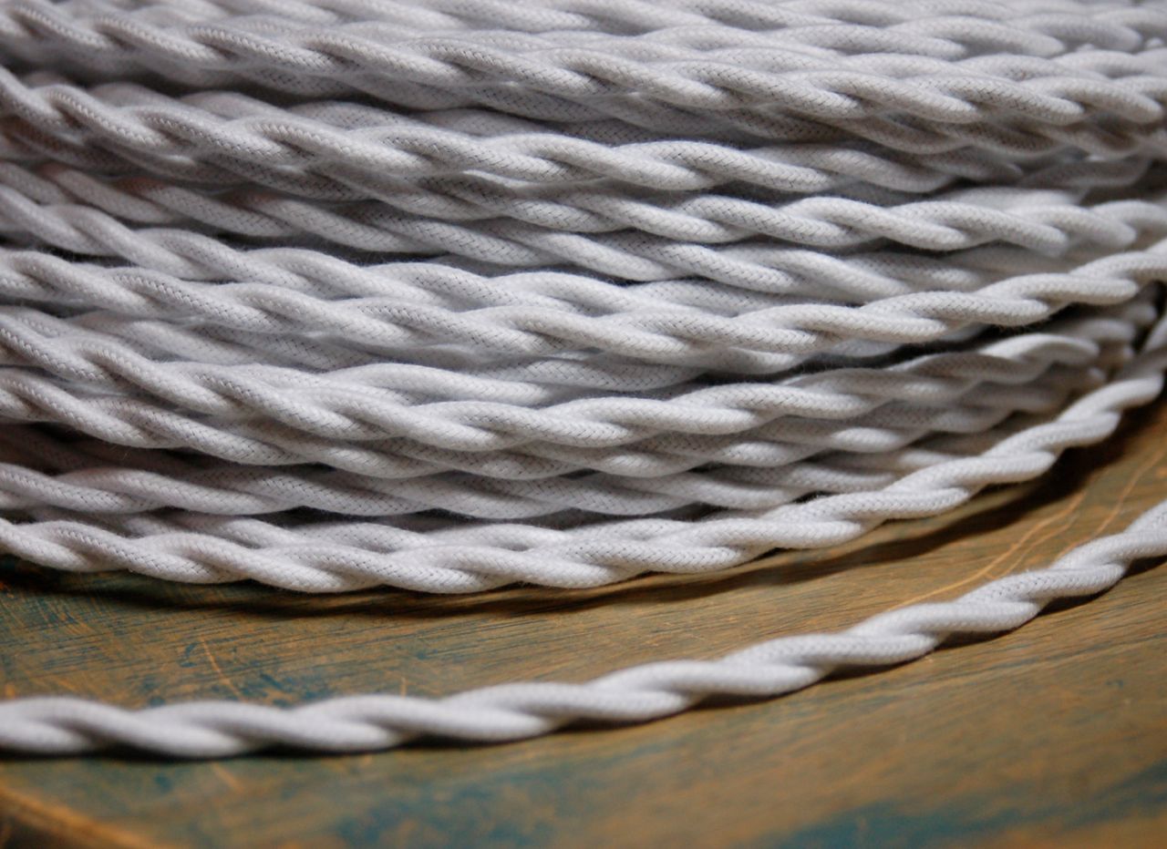 White Twisted Cloth Covered Wire, Cotton - PER FOOT - Snake Head Vintage