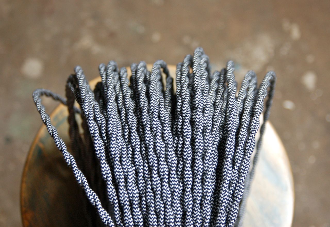 Black & White Pattern Twisted Cloth Covered Wire, Cotton - PER FOOT ...