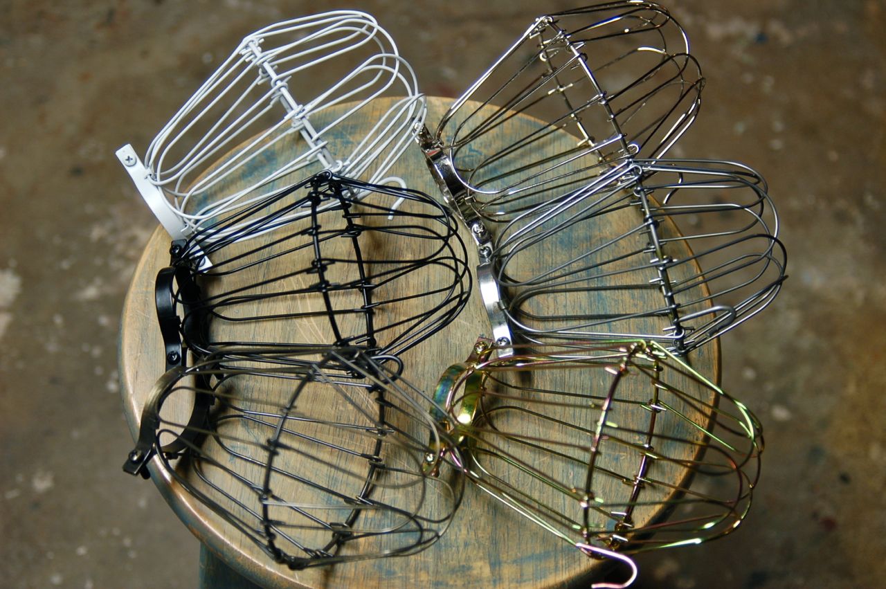 Black Wire Bulb Cage, Clamp On Lamp Guard - Snake Head Vintage