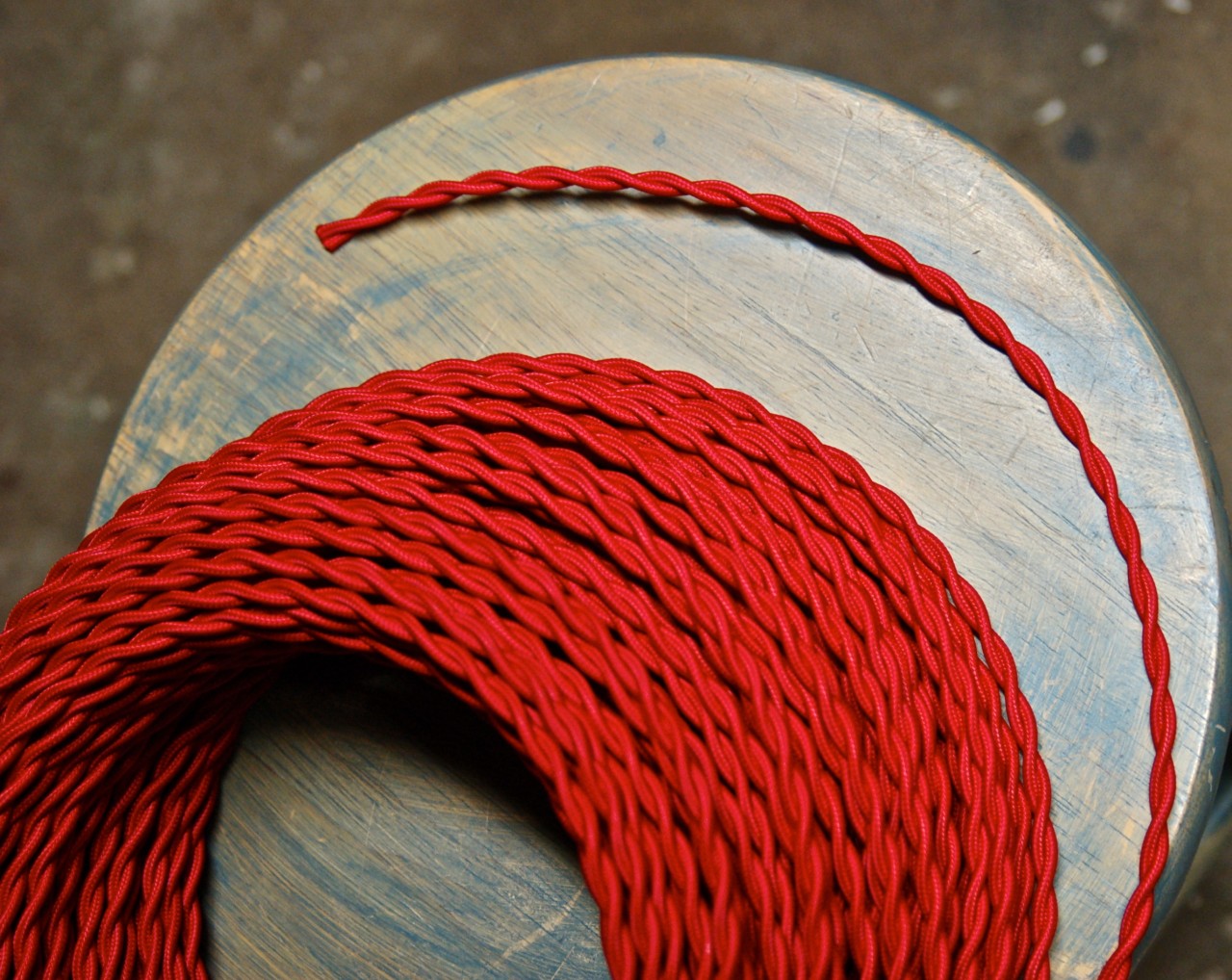 Red Twisted Cloth Covered Wire, Rayon - PER FOOT - Snake Head Vintage