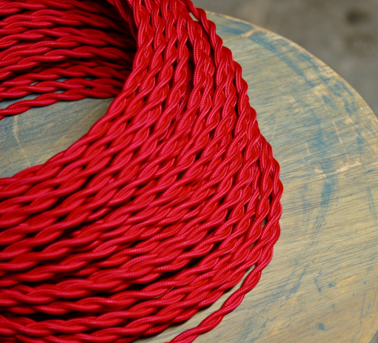 Red Twisted Cloth Covered Wire, Rayon - PER FOOT - Snake Head Vintage