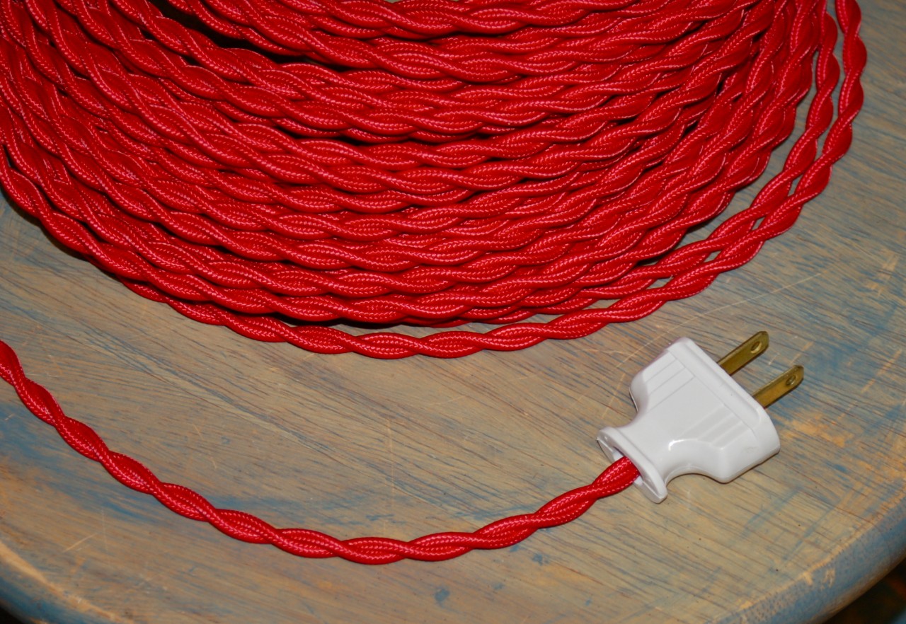 Red Twisted Cloth Covered Wire, Rayon - PER FOOT - Snake Head Vintage