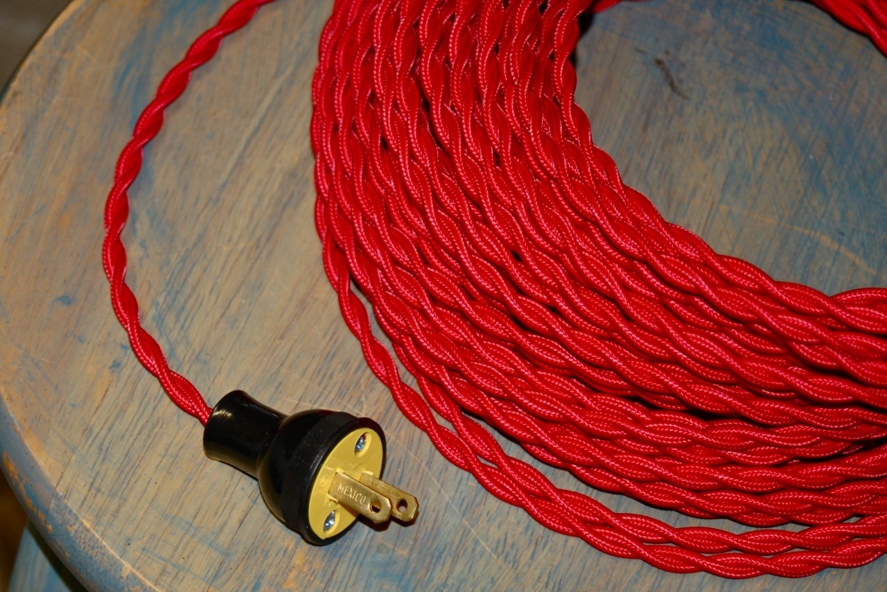 Red Twisted Cloth Covered Wire, Rayon - PER FOOT - Snake Head Vintage
