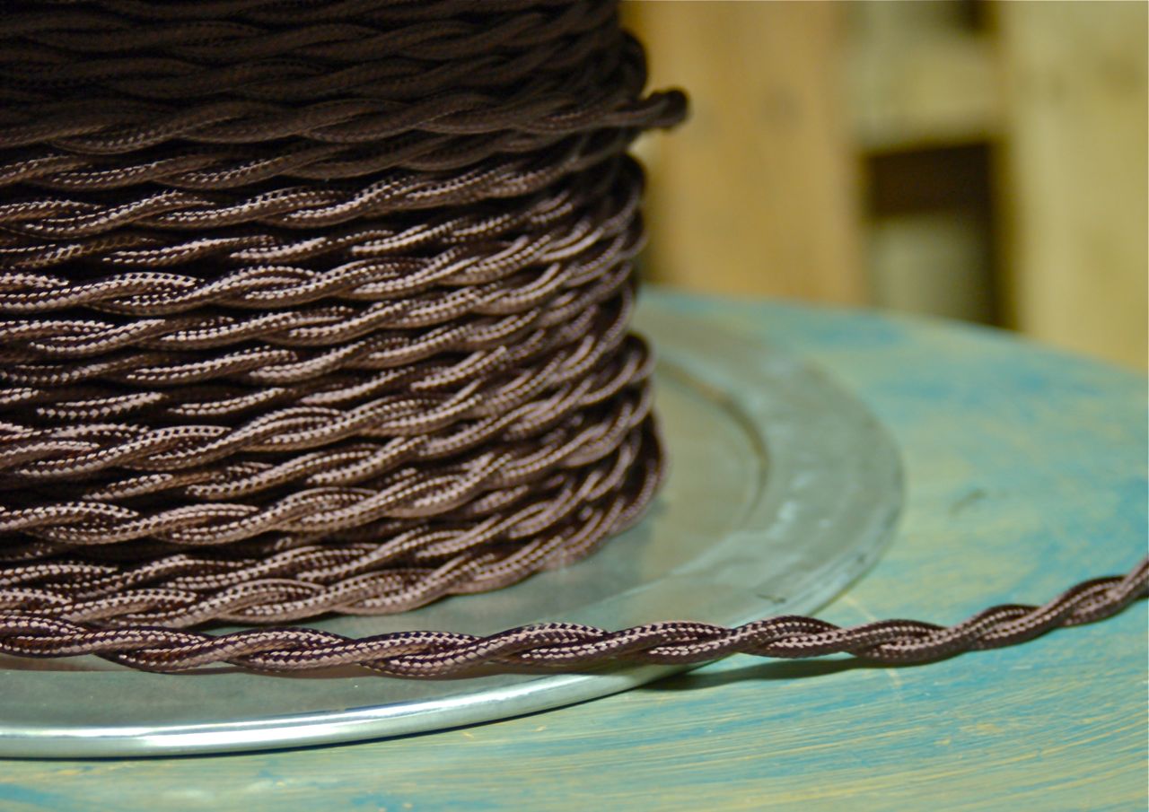 Brown Twisted Cloth Covered Wire, Rayon - PER FOOT - Snake Head Vintage