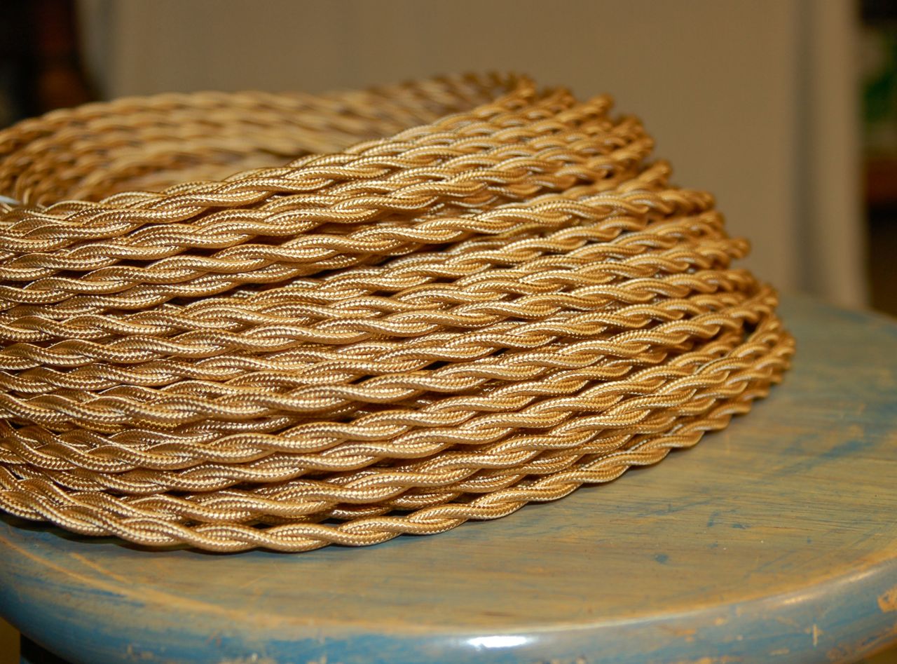 Blonde Twisted Cloth Covered Wire, Rayon - PER FOOT - Snake Head Vintage