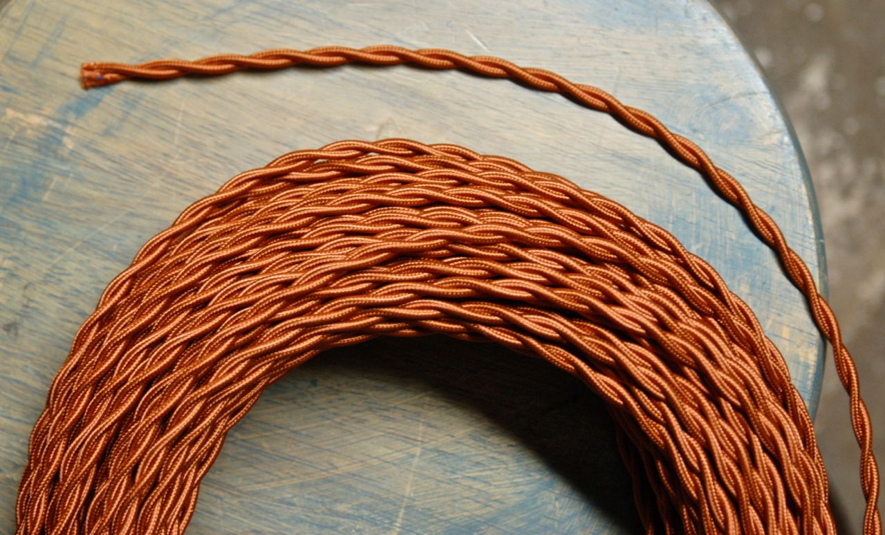 Copper Twisted Cloth Covered Wire, Rayon - PER FOOT - Snake Head Vintage