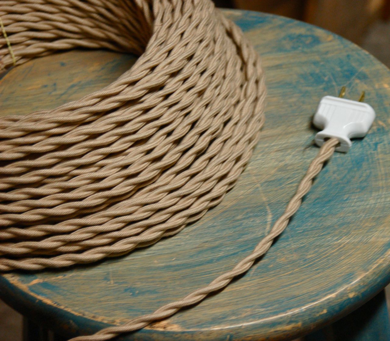 Tan Twisted Cloth Covered Wire, Cotton - PER FOOT - Snake Head Vintage
