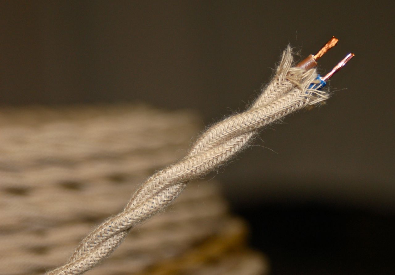 Tan Twisted Cloth Covered Wire, Cotton - PER FOOT - Snake Head Vintage