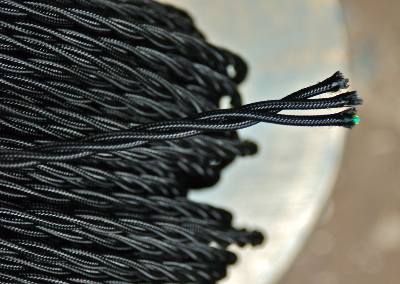 Black Rayon Twisted Cloth Covered Wire | Snake Head Vintage