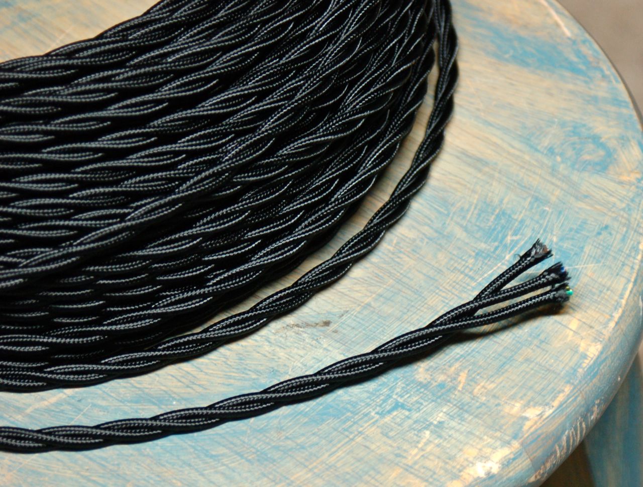 Black Rayon Twisted Cloth Covered Wire | Snake Head Vintage