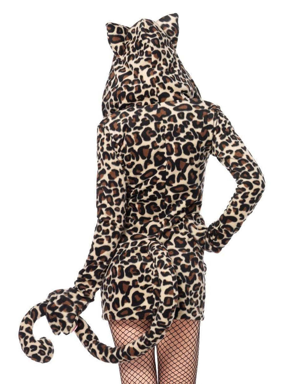 Womens Plus Size Cozy Leopard Cat Fleece Dress Warm Halloween Costume
