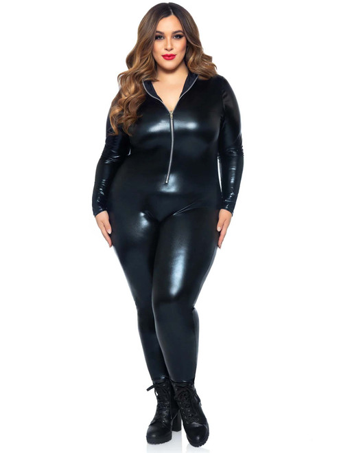 Leg Avenue Womens Wet Look Cat Suit Halloween Costume