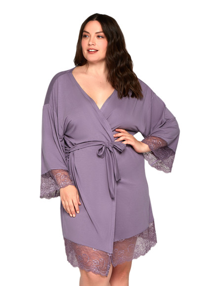 Women Soft Long Lace Trim Sleepwear Robe