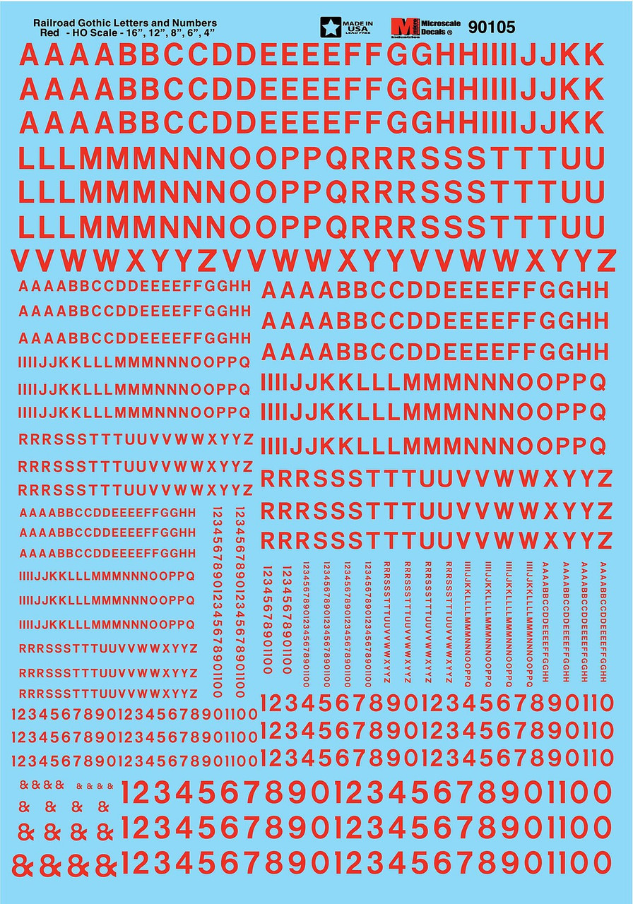 Microscale 90105 HO Scale Railroad Gothic Red Alphabets Decal Sheet ...