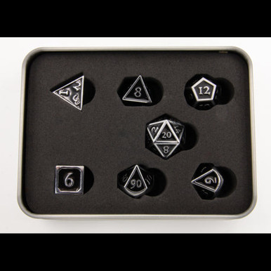 Critical Hit Collectibles Black Shadow Set of 7 Metal Polyhedral Dice w ...