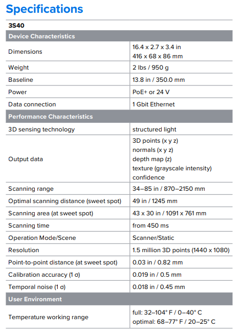 Zebra 3S40 3D Sensor (3S40)
