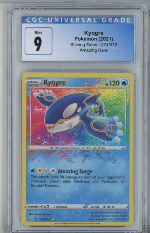 Pokemon Shining Fates Kyogre Amazing Rare Graded Card 21 CGC 9 Wizards ...